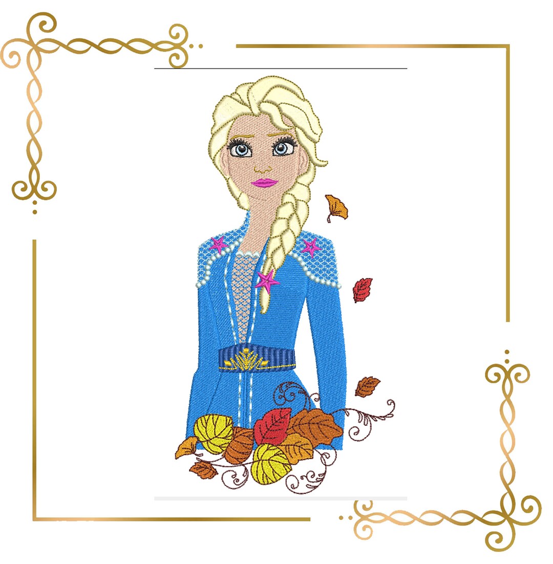 Princess, Elsa, , Autumn, Leaves Embroidery Design to the Direct ...