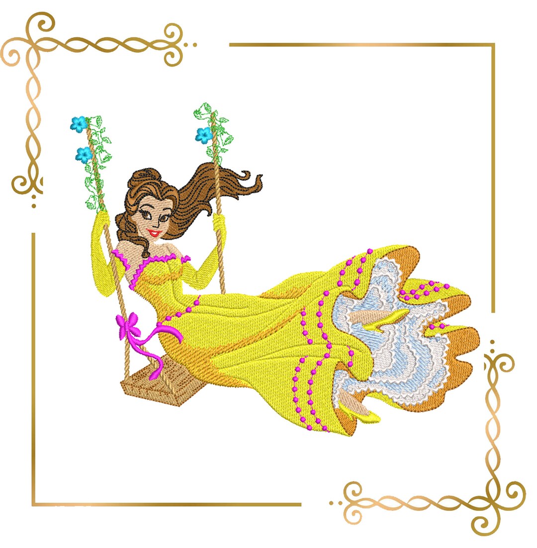 Princess Belle on the Swing 2 Sizes Embroidery Design to the Direct ...