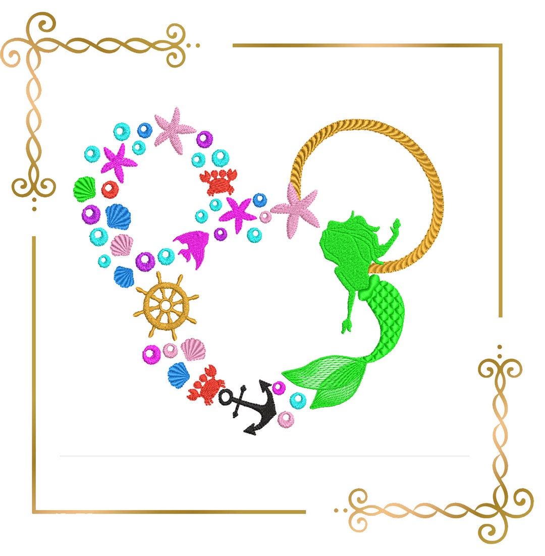 Mouse, Head, Princess, Ariel, Shells, Fairy Tales, Embroidery Design to ...
