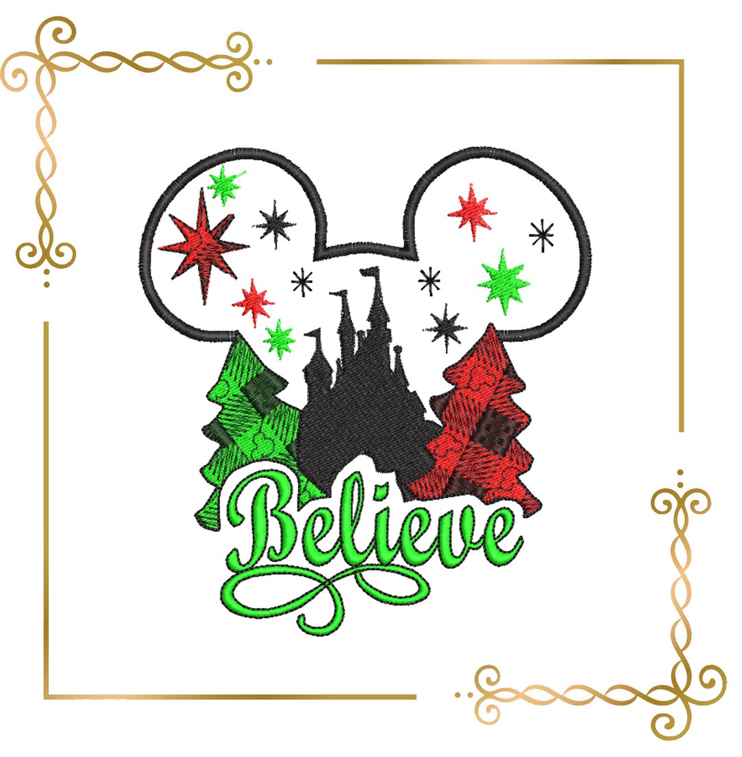 Mickey Mouse Christmas Embroidery Design: Castle & Tree (digital ...