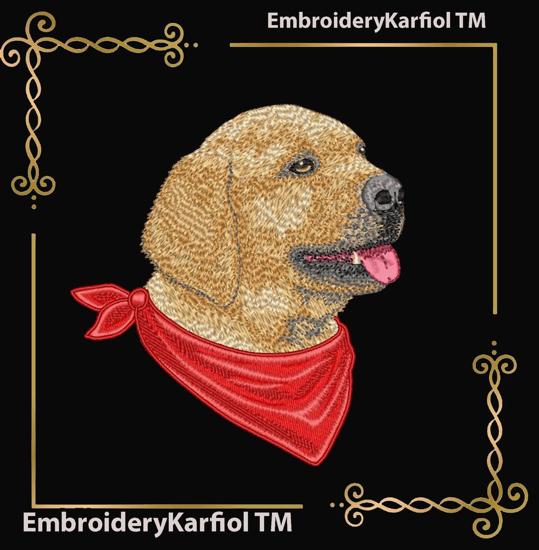 Labrador With Bandana Machine Embroidery Design | Dog Head Embroidery ...