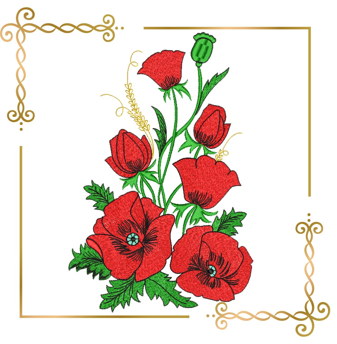 Flowers Poppy Embroidery Design to the Direct Download. - Etsy