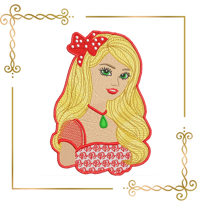 Princess Doll With a Bow Machine Embroidery Design Digital - Etsy