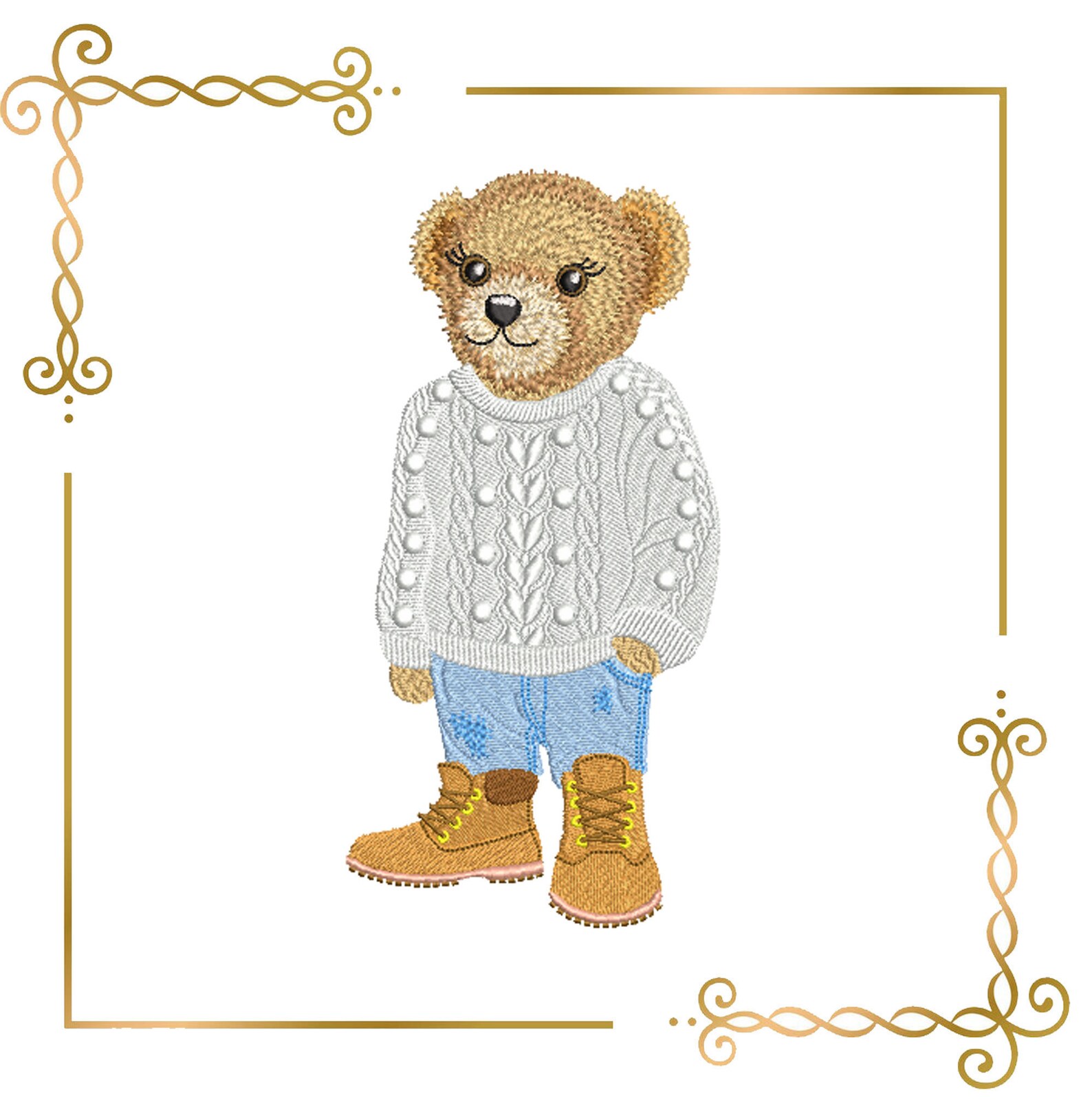 Trendy Teddy Bear Embroidery Design: Sweater & Boots (digital Download ...