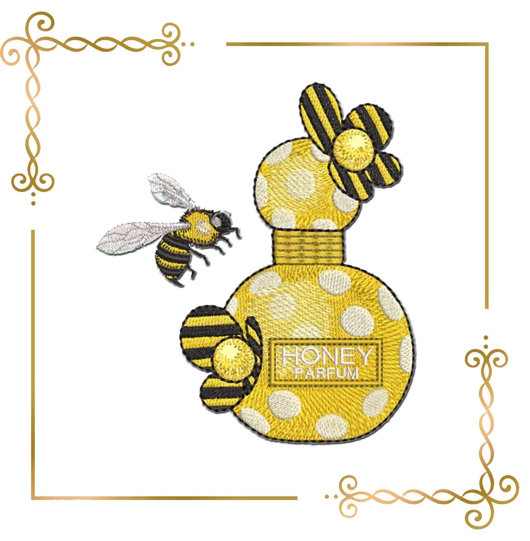 Honey Bee Perfume Bottle Embroidery Design: Polka Dot Yellow Bottle (2 ...