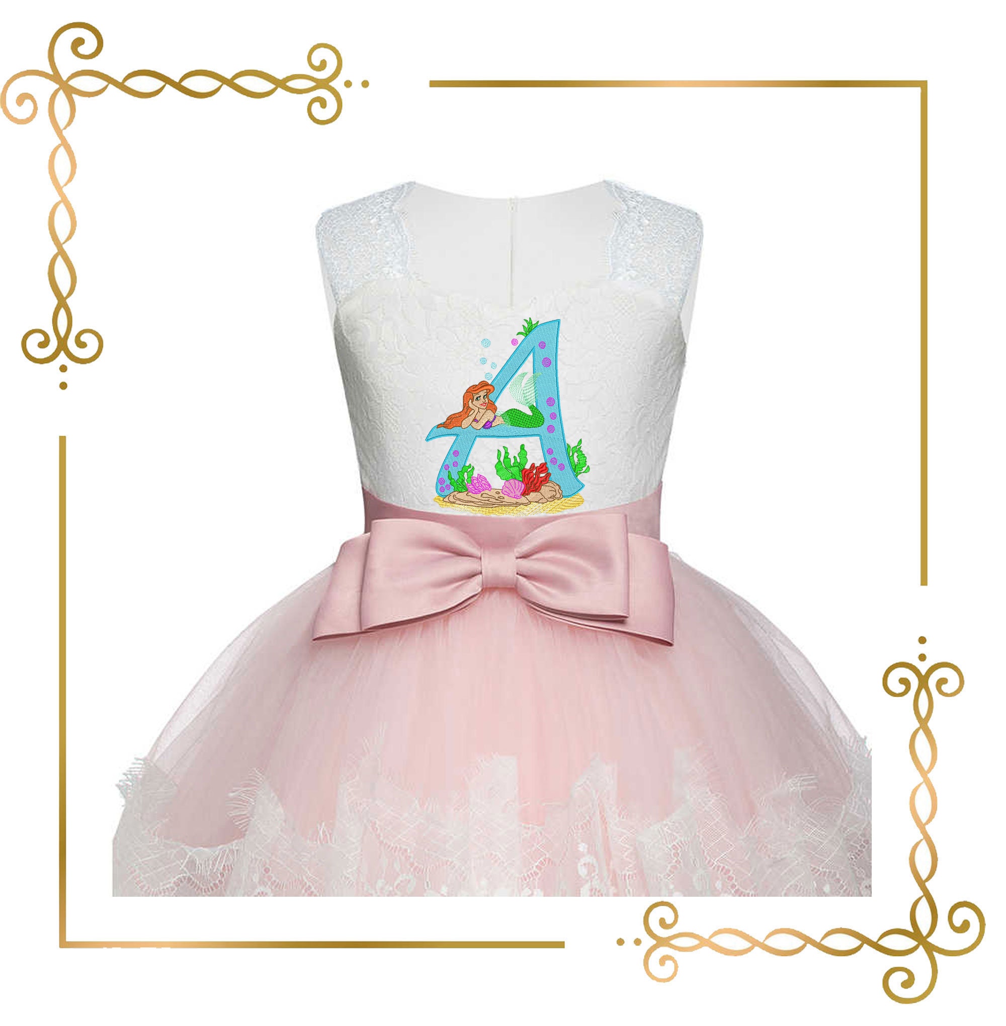 Princess Ariel, Letter A, Monogram, Digital Embroidery Design File - Etsy