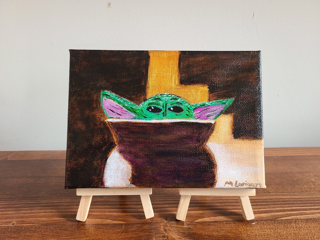 Peeking Grogu (the Mandalorian), 5x7 Inch, Acrylic Painting - Etsy