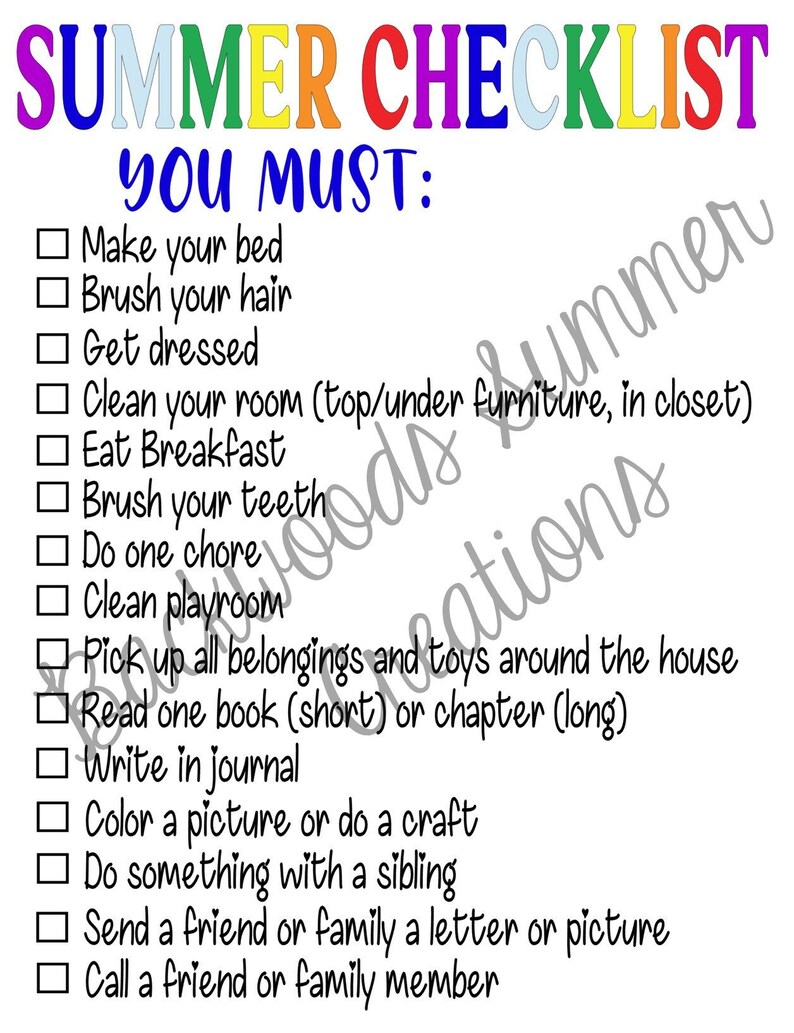 DIGITAL FILE Kids Summer Checklist SVG Summer Activities Svg Cut Files ...