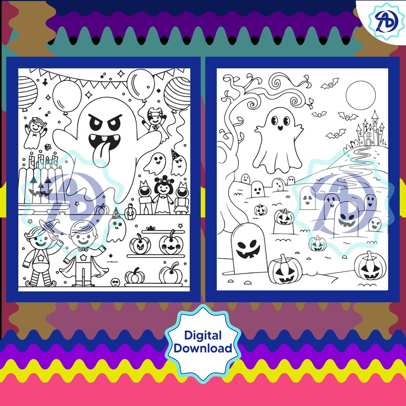 Spooky Ghost Coloring Pages 6 Cute & Cozy Halloween Pages Instant ...