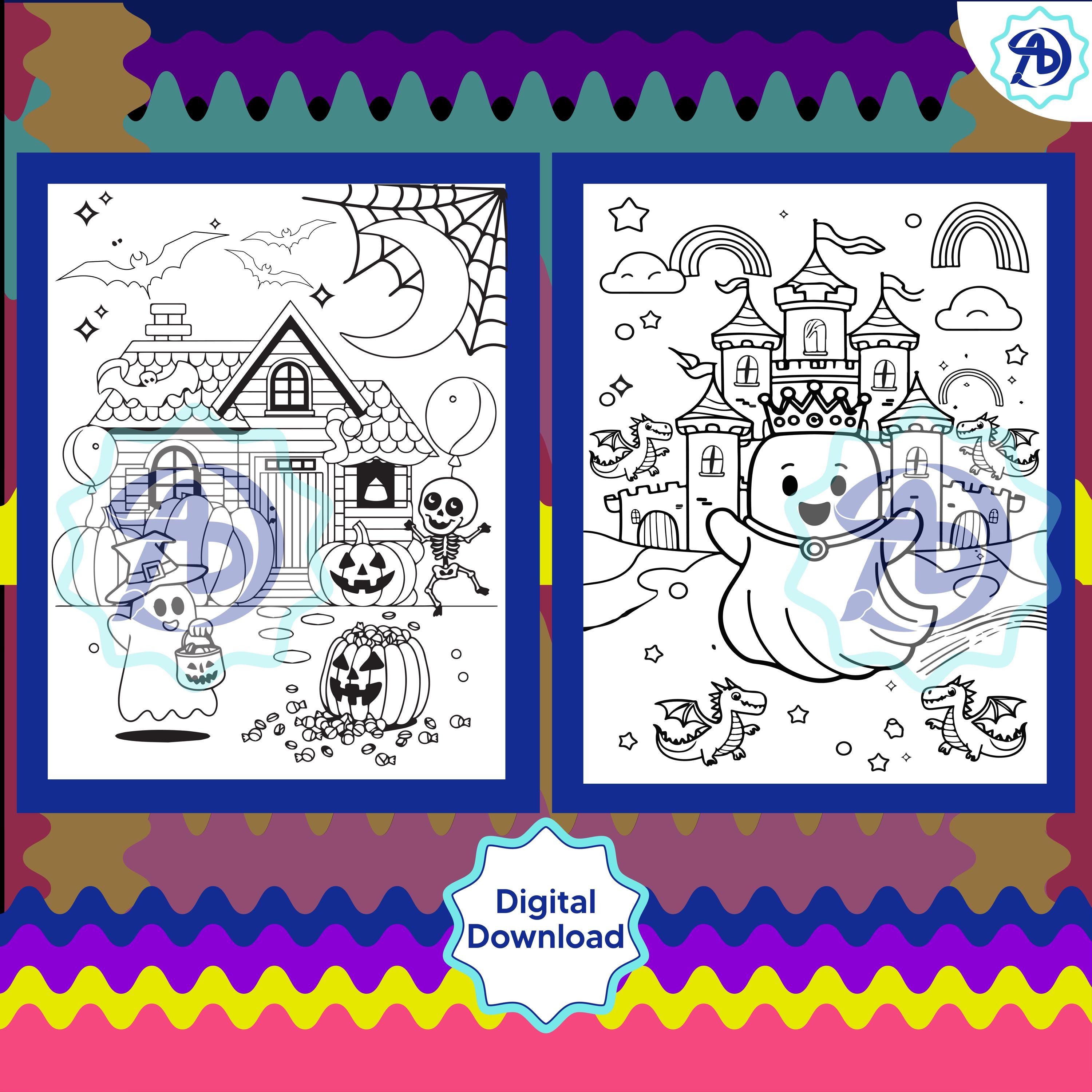 Spooky Ghost Coloring Pages 6 Cute & Cozy Halloween Pages Instant ...