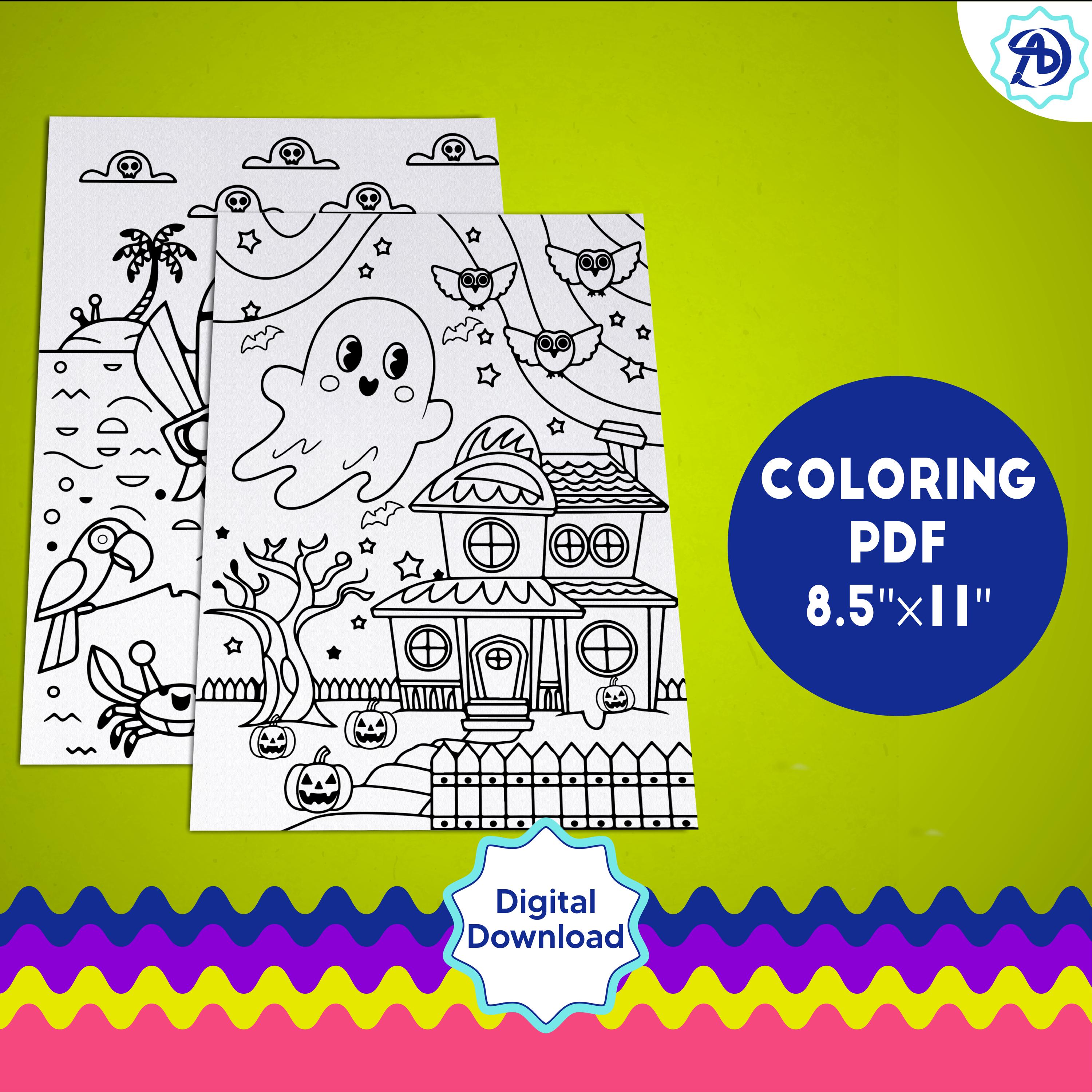 Spooky Ghost Coloring Pages 6 Cute & Cozy Halloween Pages Instant ...