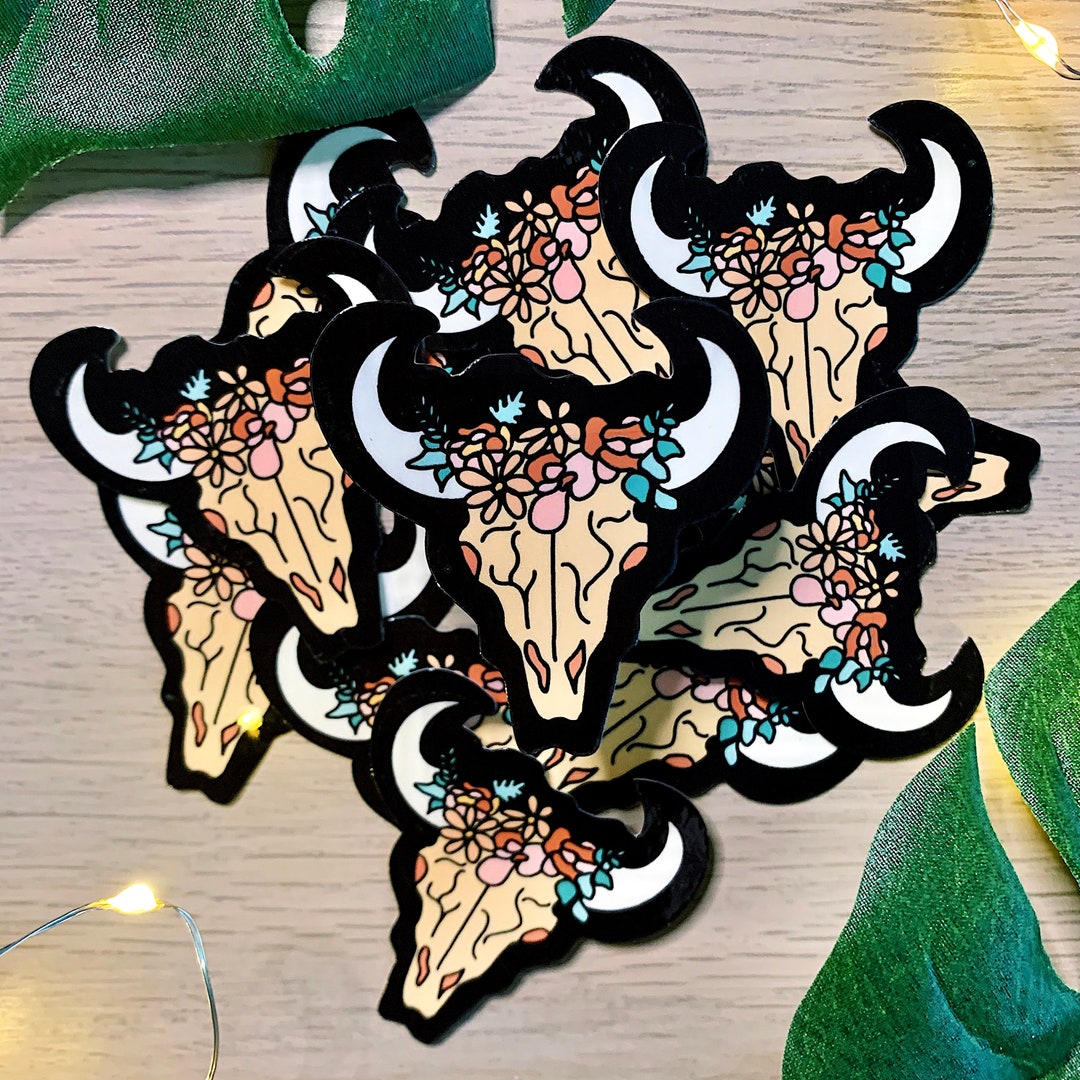 Desert Vibes Cow Skull Stickers, Cow Skull Sticker , Sun and Desert ...
