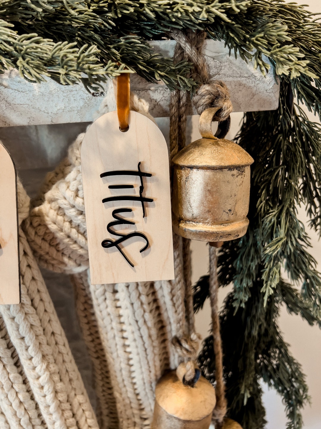Christmas Stocking Name Tags | Boho Stocking Names | Moody Fireplace ...