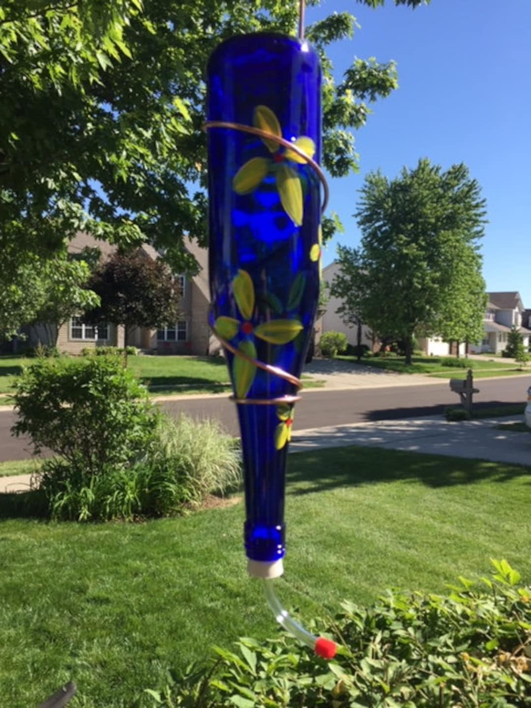 Hand Painted Blue Wine Bottle Hummingbird Feeder - Etsy