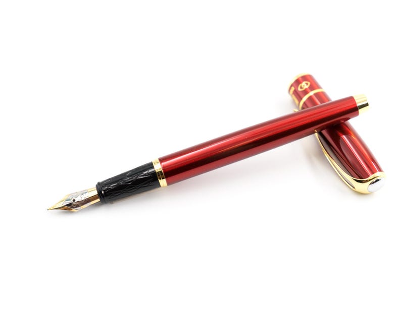 Red & Gold Fountain Pen | Calligraphy Pen, F Nib, Metal Stainless Steel ...