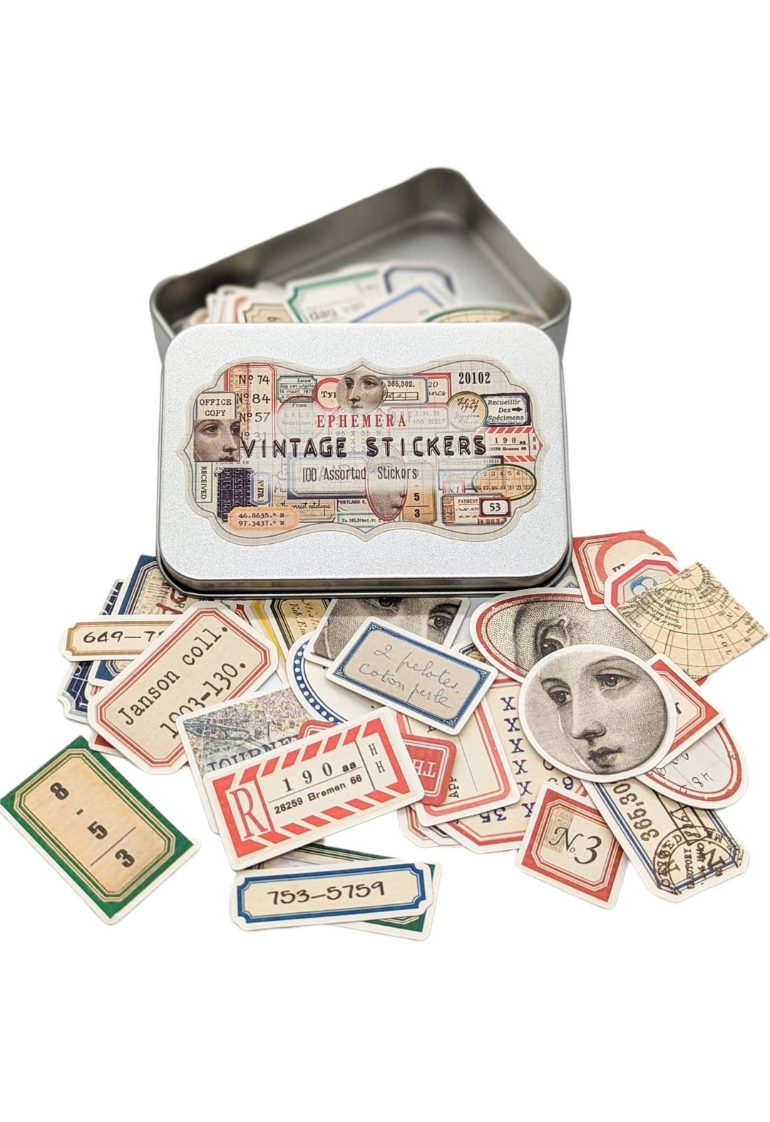 Vintage Label Stickers in Tin | Air Mail Sticker Pack, Ephemera, Bullet ...