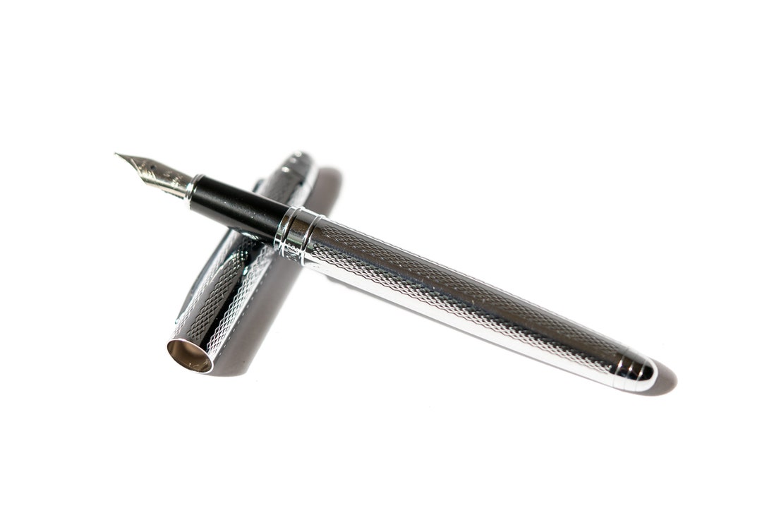 Silver Stainless Steel Fountain Pen | Medium Nib, Metal, Calligraphy ...