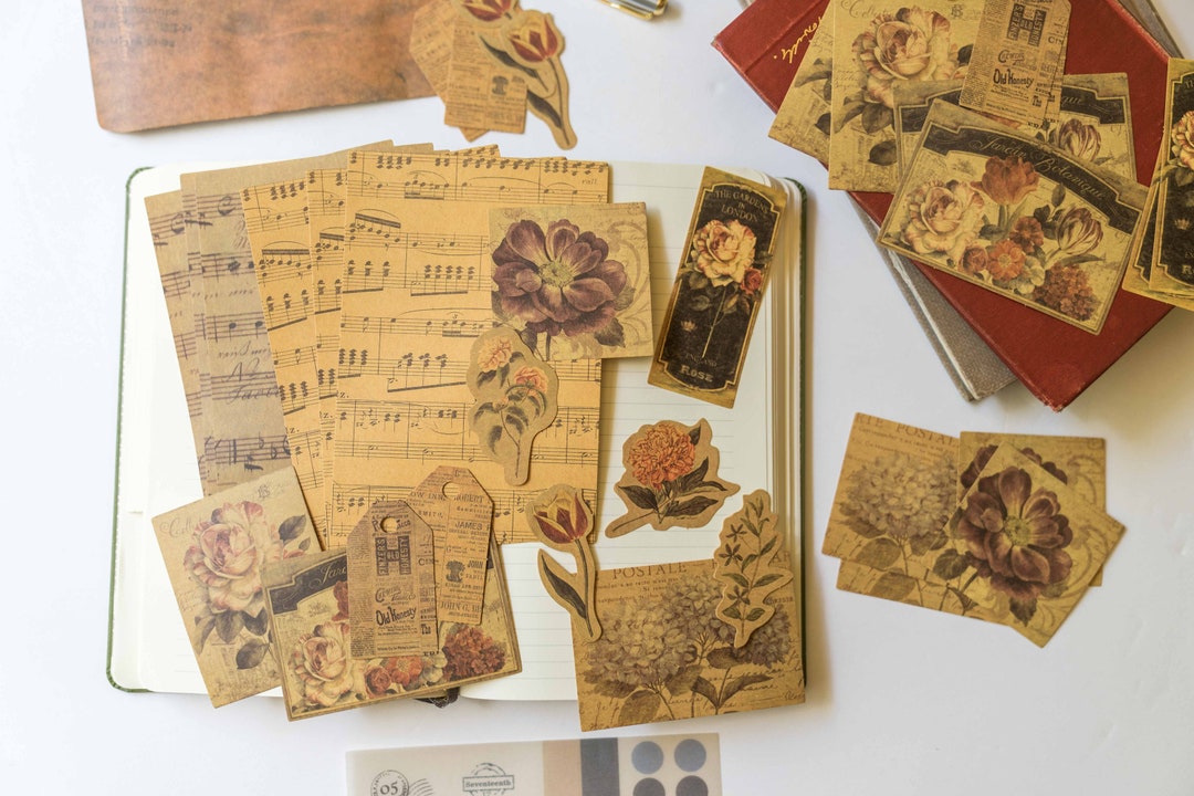 Vintage Flower Ephemera Pack, 40 Pc | Junk Journal Kit, Sheet Music ...