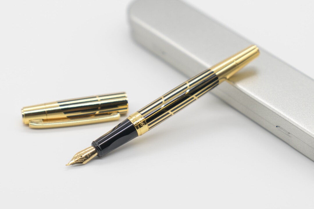 Gold and Black Bent Nib Fountain Pen | Metal Calligraphy Pen ...