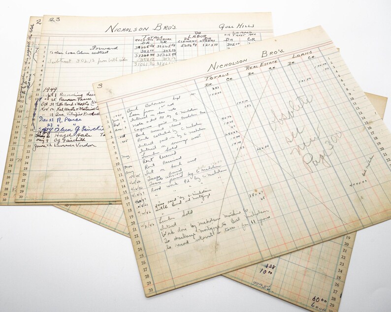 Antique 1940s Vintage Ledger Paper | Handwritten Accounting Document ...
