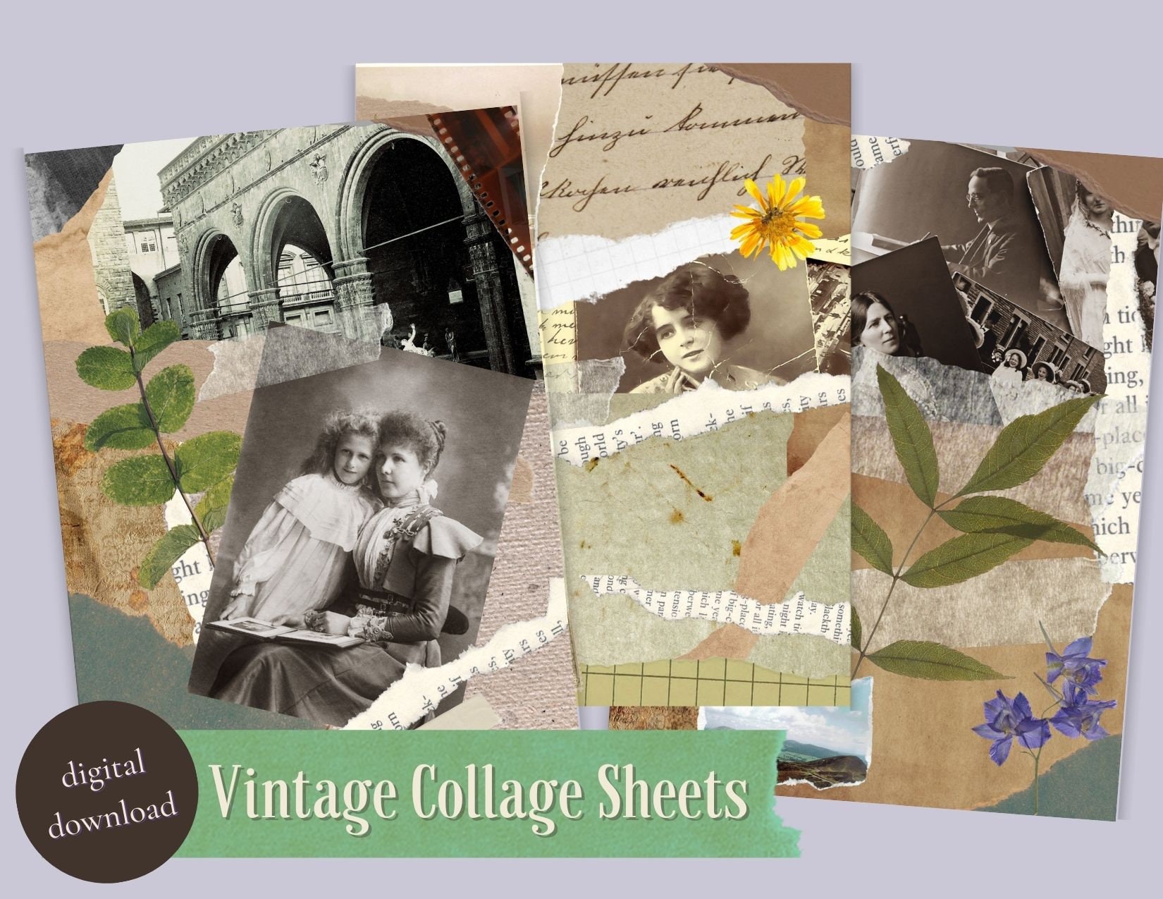 Digital Junk Journal Ephemera - Vintage Paper Collage Sheets, Printable ...