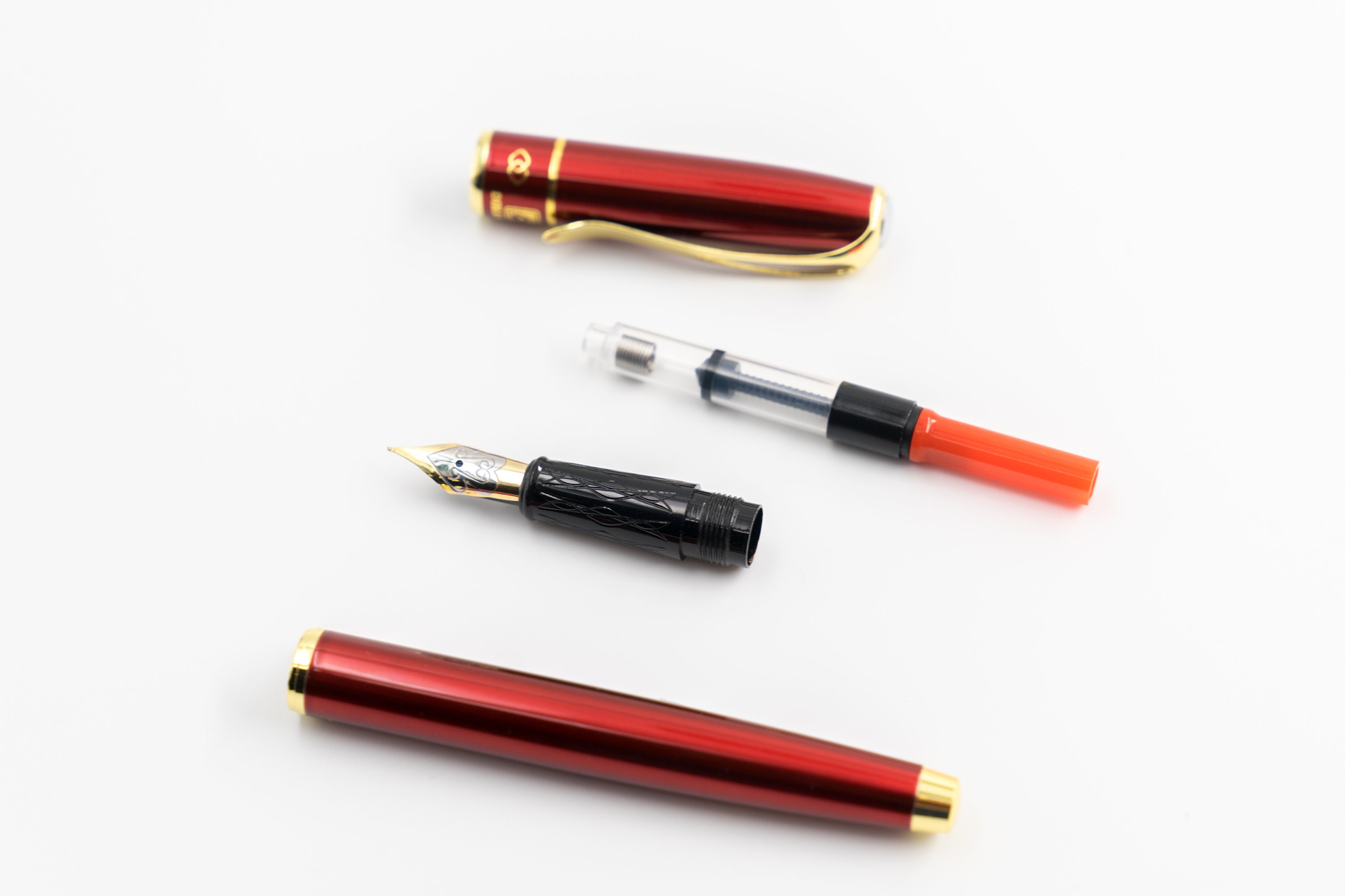 Red & Gold Fountain Pen | Calligraphy Pen, F Nib, Metal Stainless Steel ...