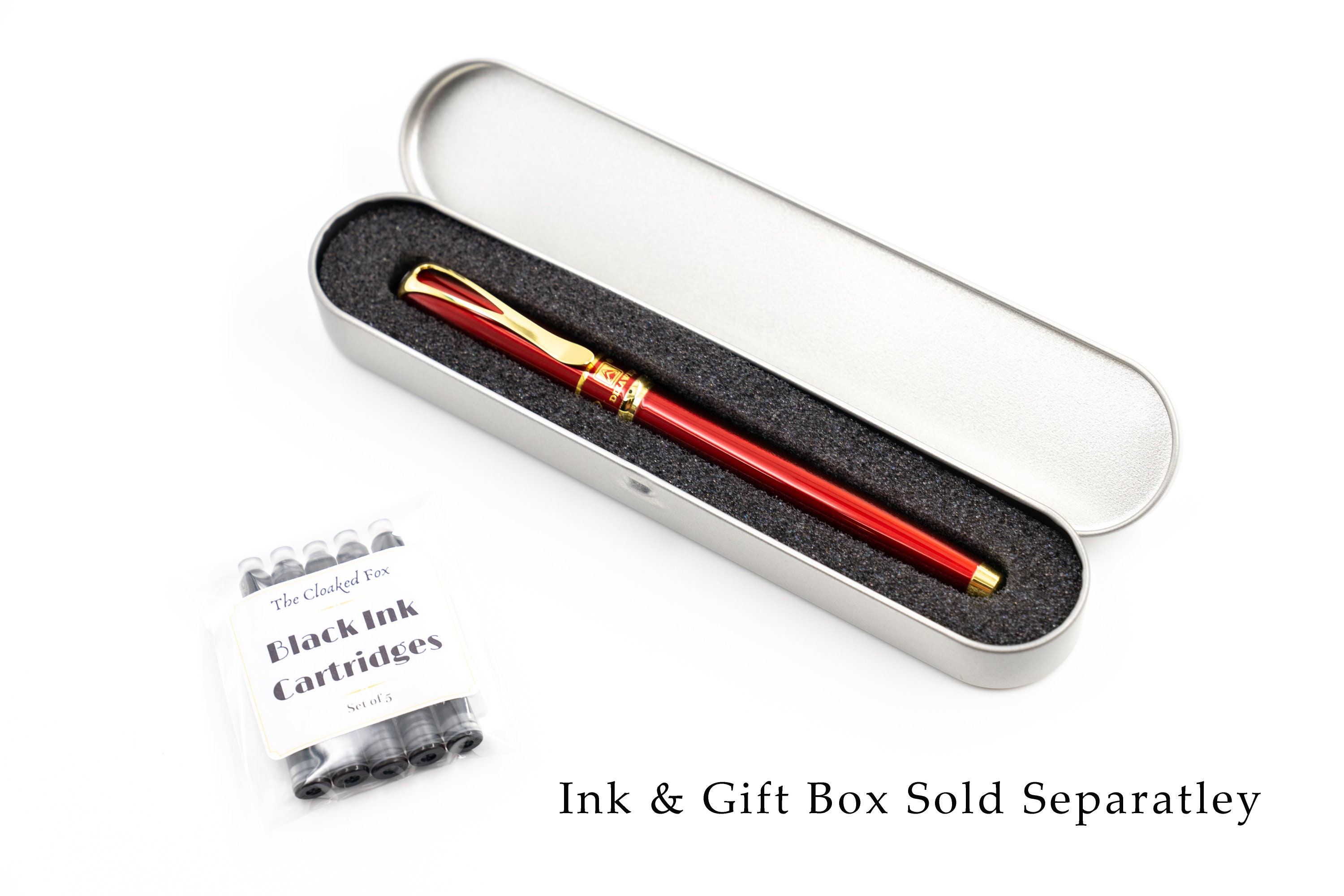 Red & Gold Fountain Pen | Calligraphy Pen, F Nib, Metal Stainless Steel ...