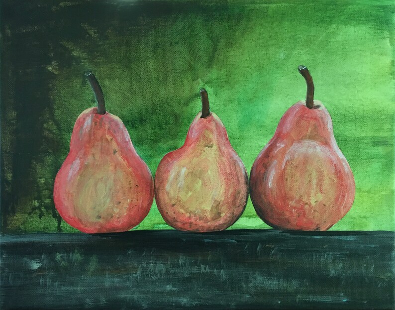 Red Pears Original Acrylic Painting on Canvas 14 X 11 Kitchen Decor ...