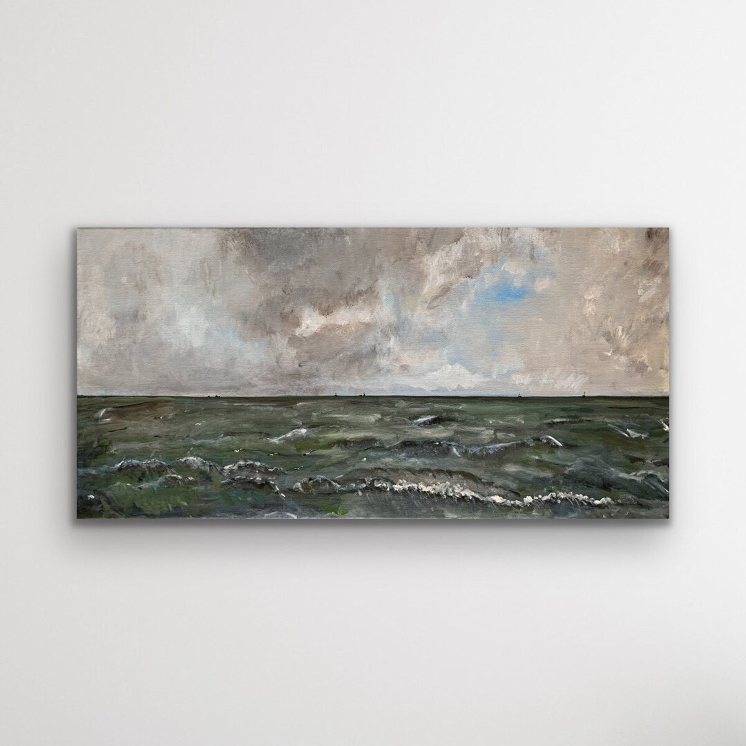 Ocean Scape Painting, Seven Seagulls, 24x12", Oceanscape, Original ...