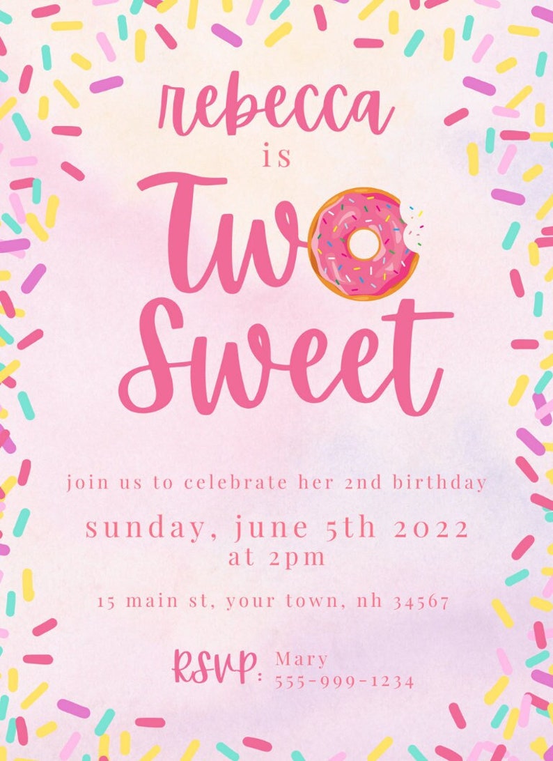 Two Sweet Birthday Invitation Editable - Etsy