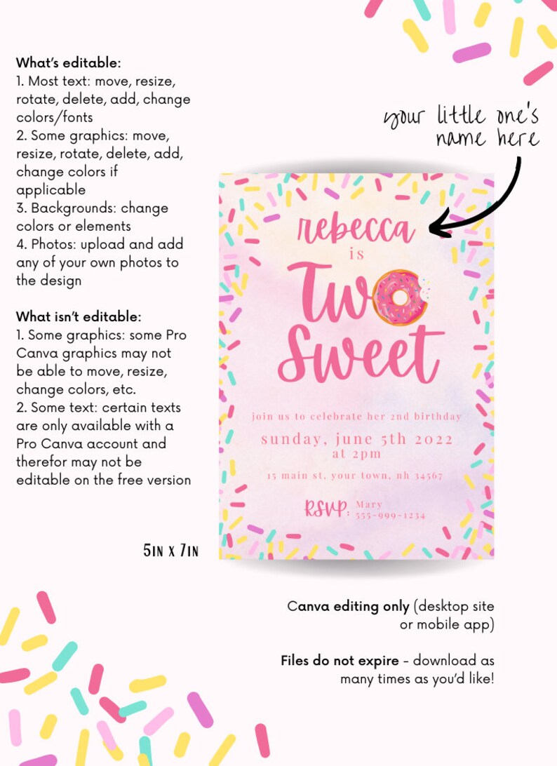 Two Sweet Birthday Invitation Editable - Etsy