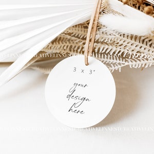 Boho Round Gift Tag Mock Up, Wedding Favor Tag Mockup, Minimal Gift Tag ...