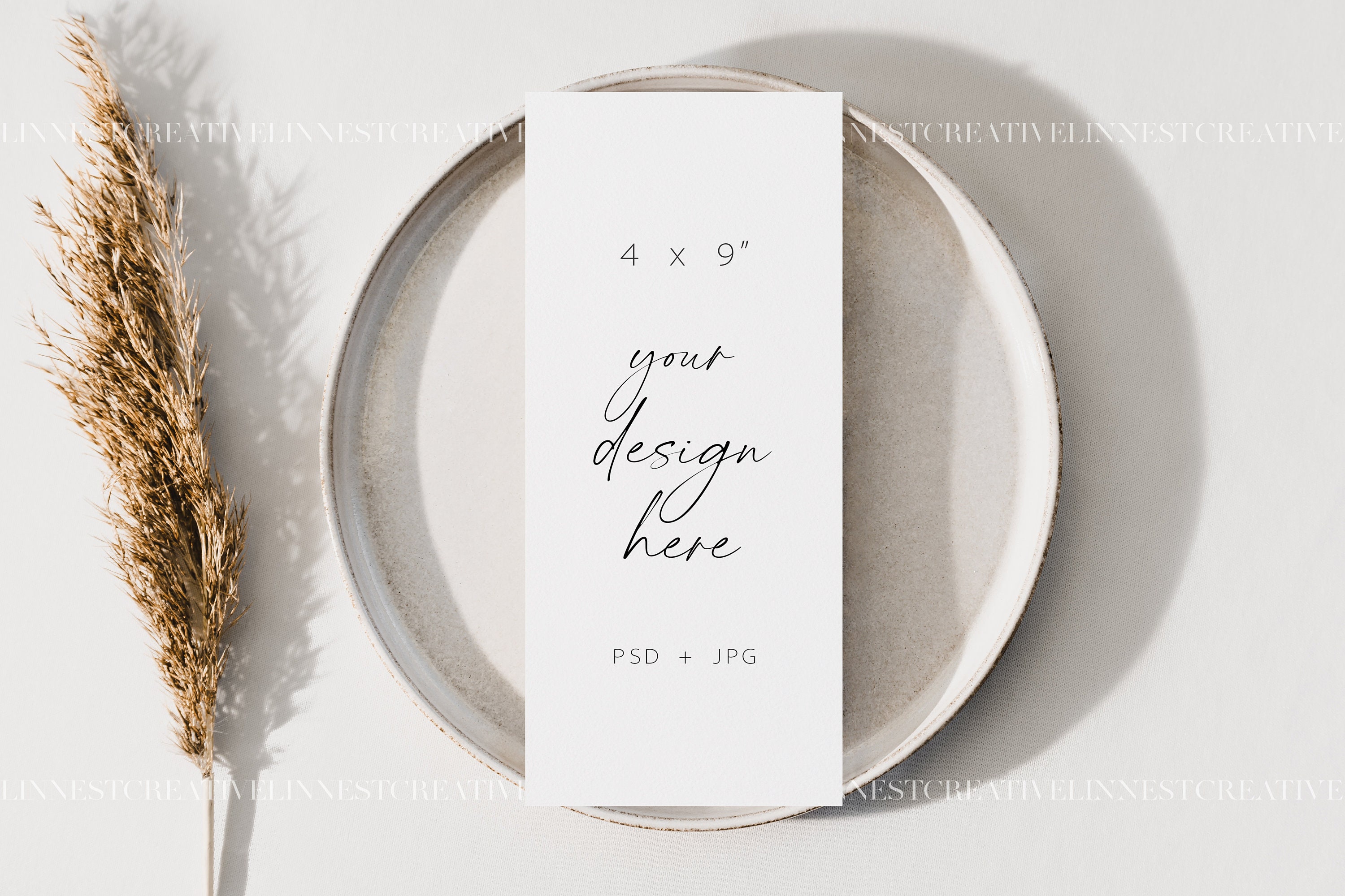 4x9 Menu Mockup, Wedding Menu Mock up Minimalist Neutral, Simple Boho ...