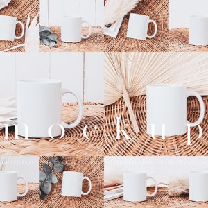 10 Boho White Coffee Mug Mockup Bundle, 11 Oz Mug Mock Ups, Cozy ...