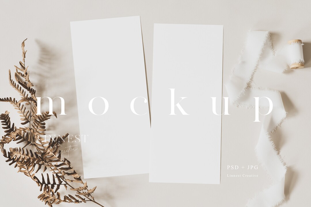Boho Wedding Program Mock up 4x9, Simple Minimal Wedding Stationary ...