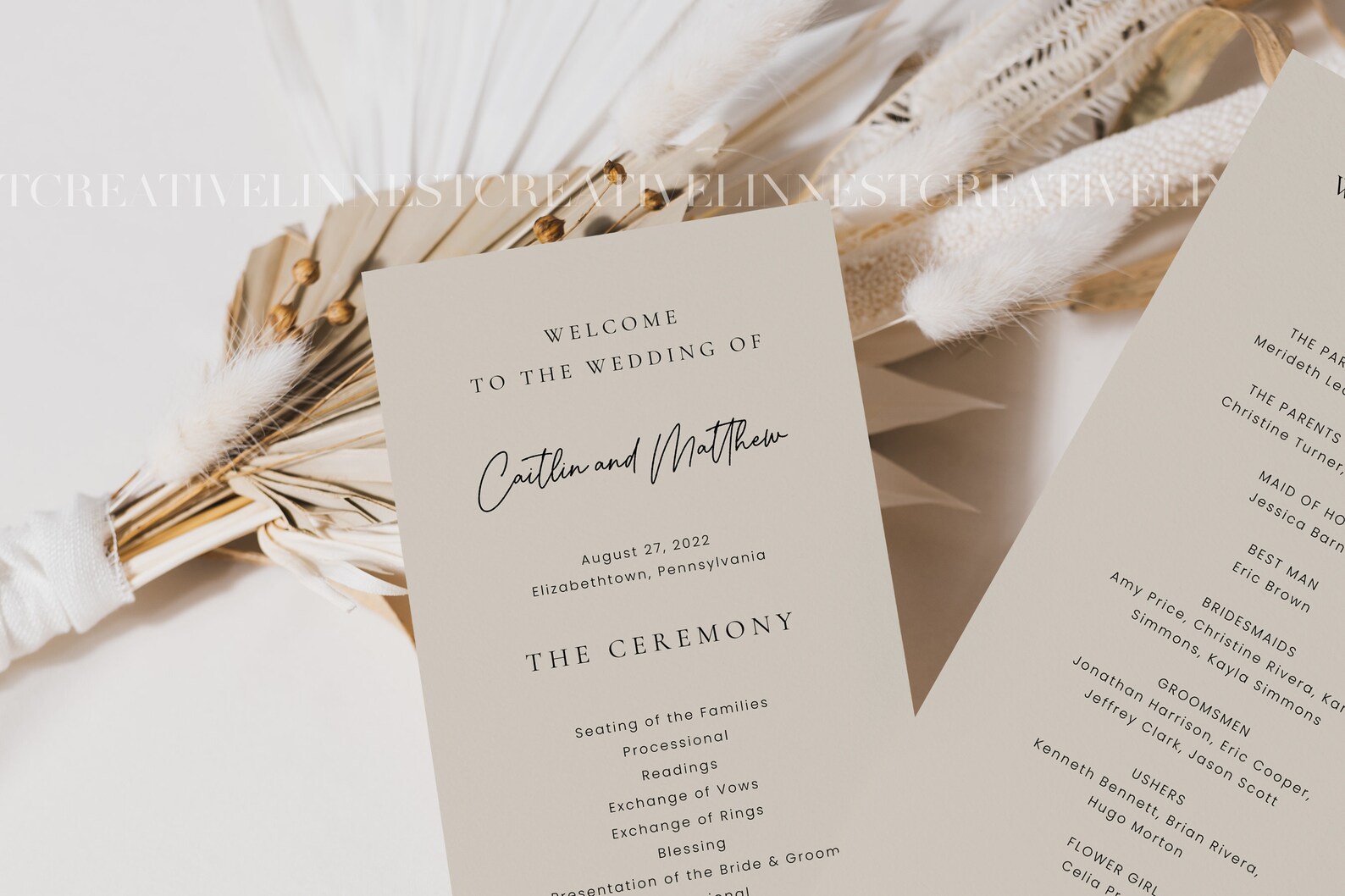 Earthy Wedding Program Mockup, Boho Wedding Stationary Mockup, Two ...