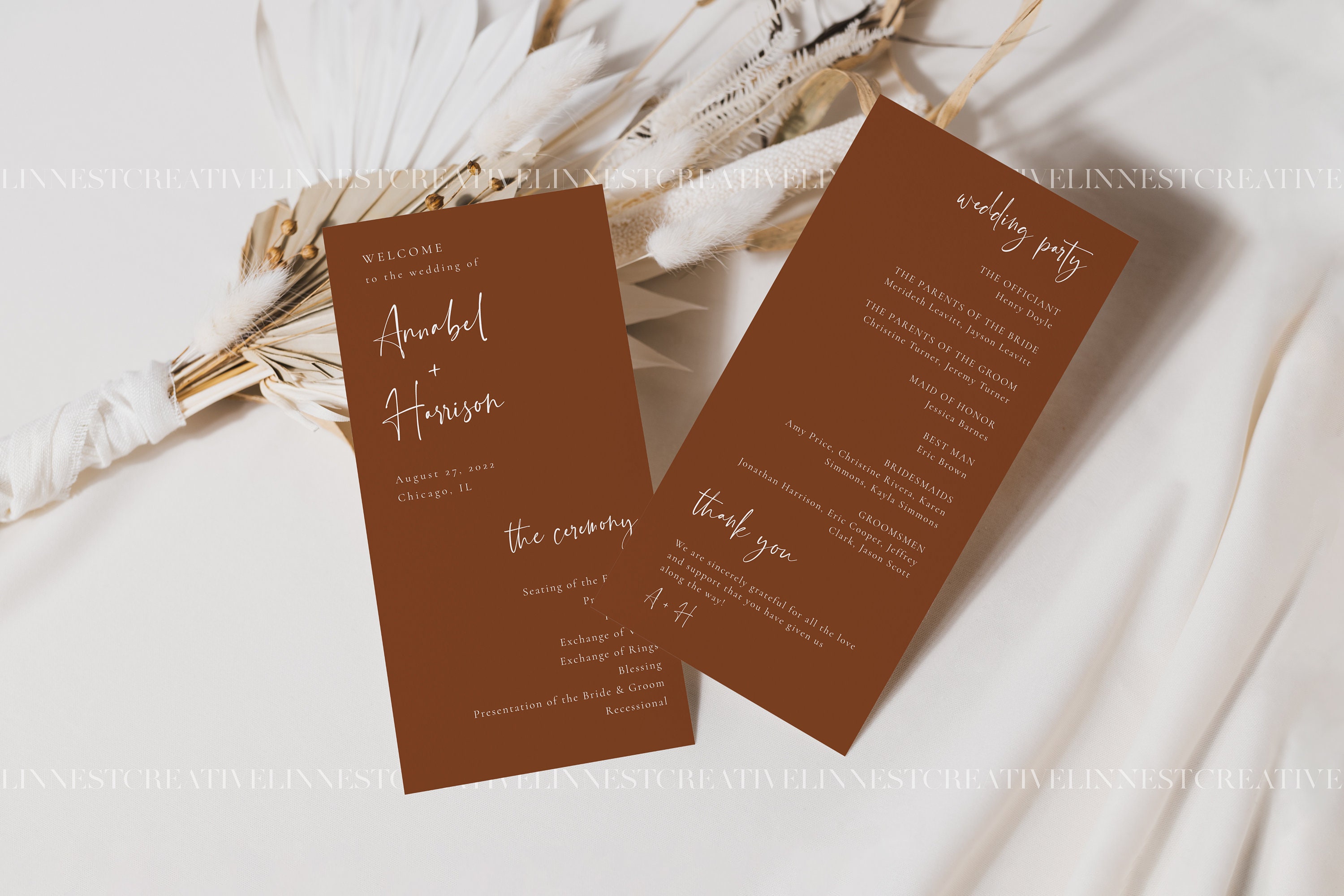 Earthy Wedding Program Mockup, Boho Wedding Stationary Mockup, Two ...