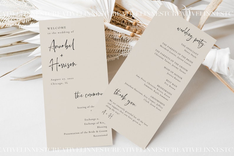 Earthy Wedding Program Mockup, Boho Wedding Stationary Mockup, 4x8 Menu ...
