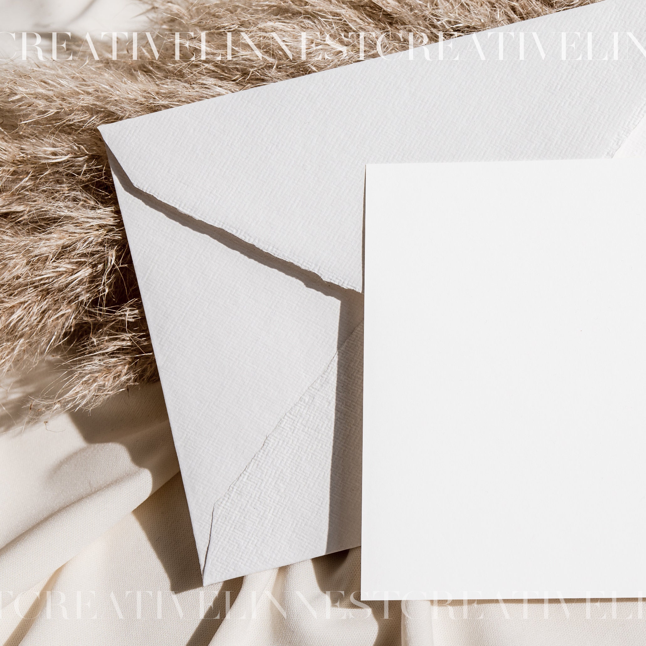 Minimalist Empty White Card, Horizontal Card With Envelope, Wedding ...