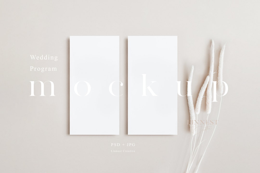 Minimal Wedding Program Mockup, Modern Wedding Stationary Mockup ...