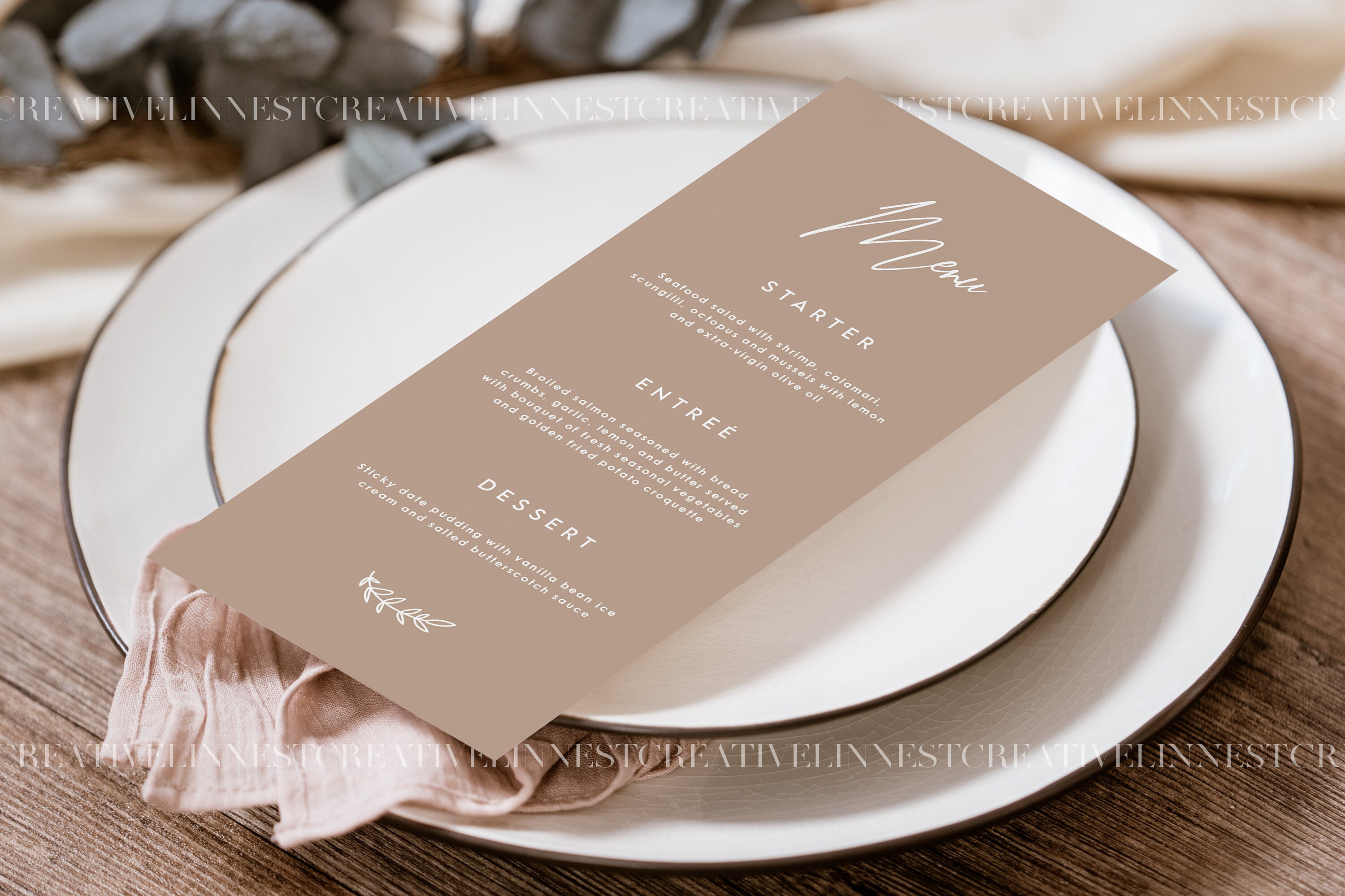 Wedding Menu Mockup Earthy 4x9 Menu and Plate Mockup Elegant - Etsy