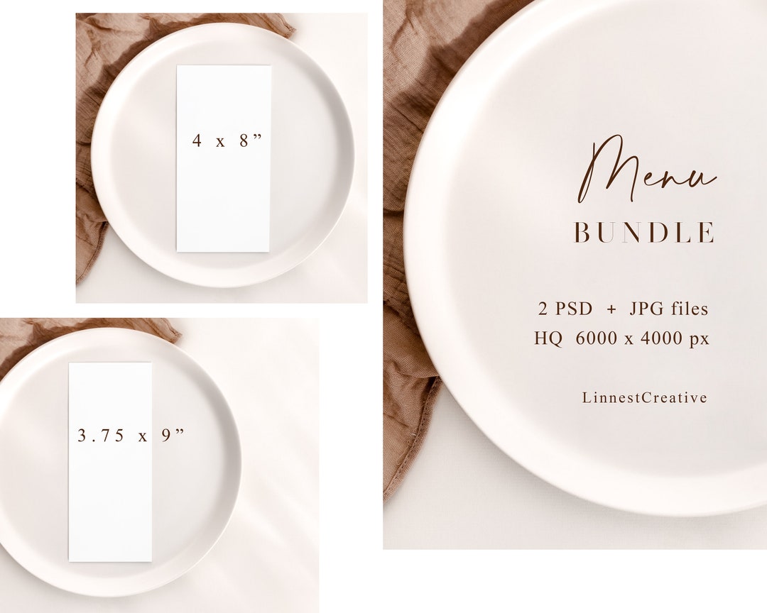 Menu Mockup BUNDLE, 3.75x9 Menu Mockup, 4x8 Menu Mockup, Minimalist ...