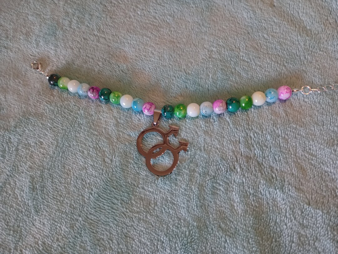 Gay Man Flag MLM Symbol Round Glass Beaded Bracelet - Etsy