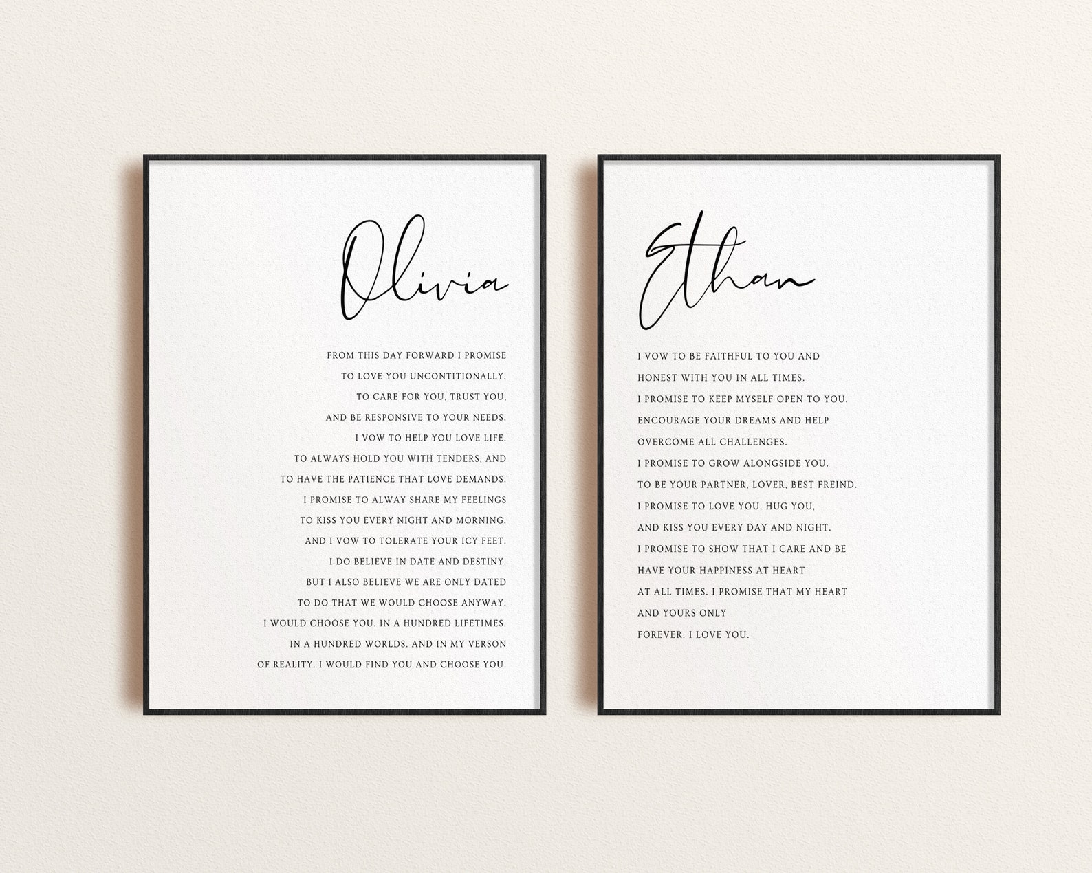 Custom Wedding Vow Wall Art Print, Wedding or 1st Anniversary Gift ...