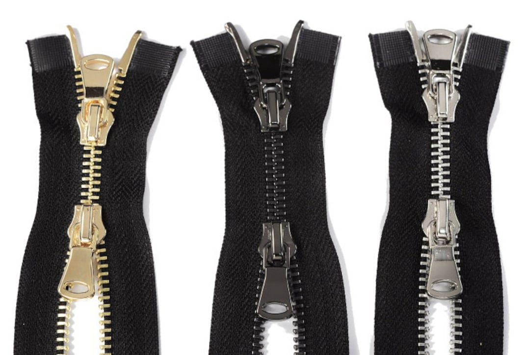 Two-way Zipper 60, 65, 70, 75, 80, 85, 90, 95, 100 Cm Metal Tooth 5 Mm Black for Leather Jackets ...