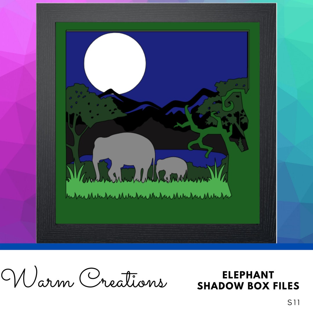 Elephant Shadow Box SVG File Wild Animals Svg File3d - Etsy