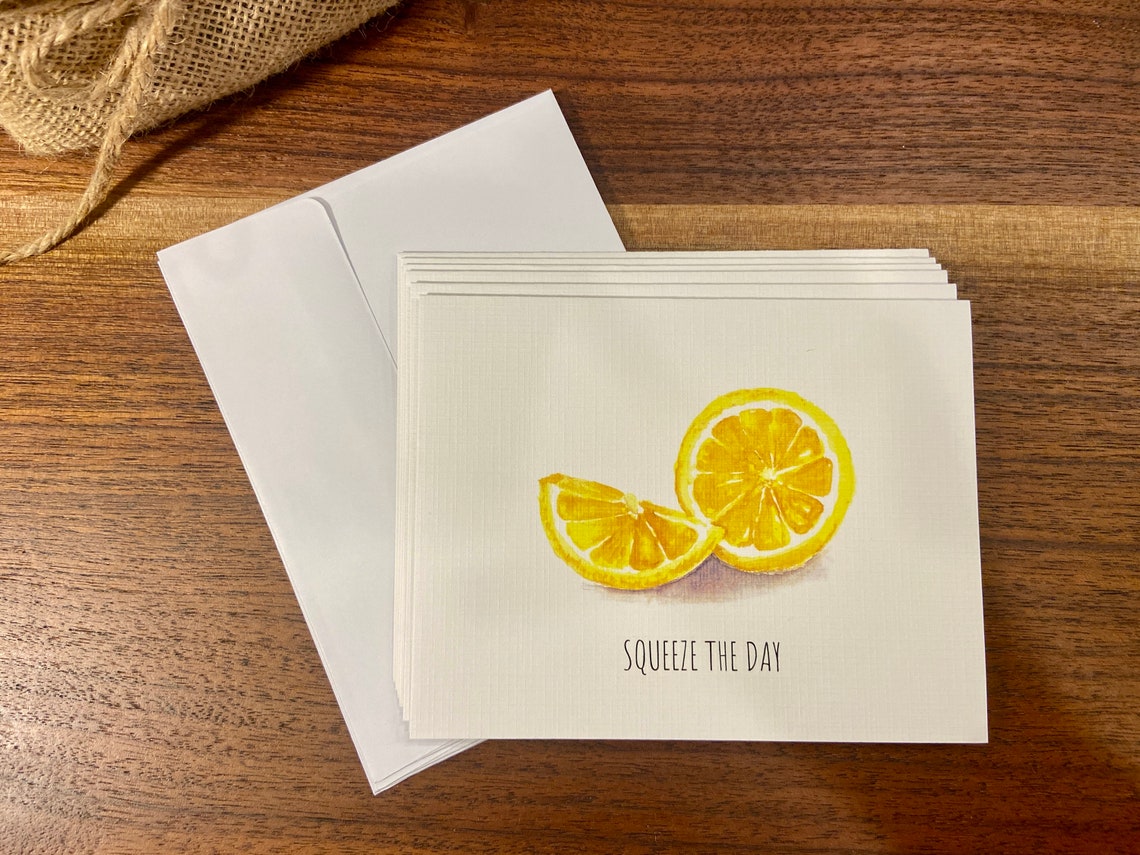 Hand-painted Watercolor Lemon Note Cards With Envelopes Squeeze the Day ...