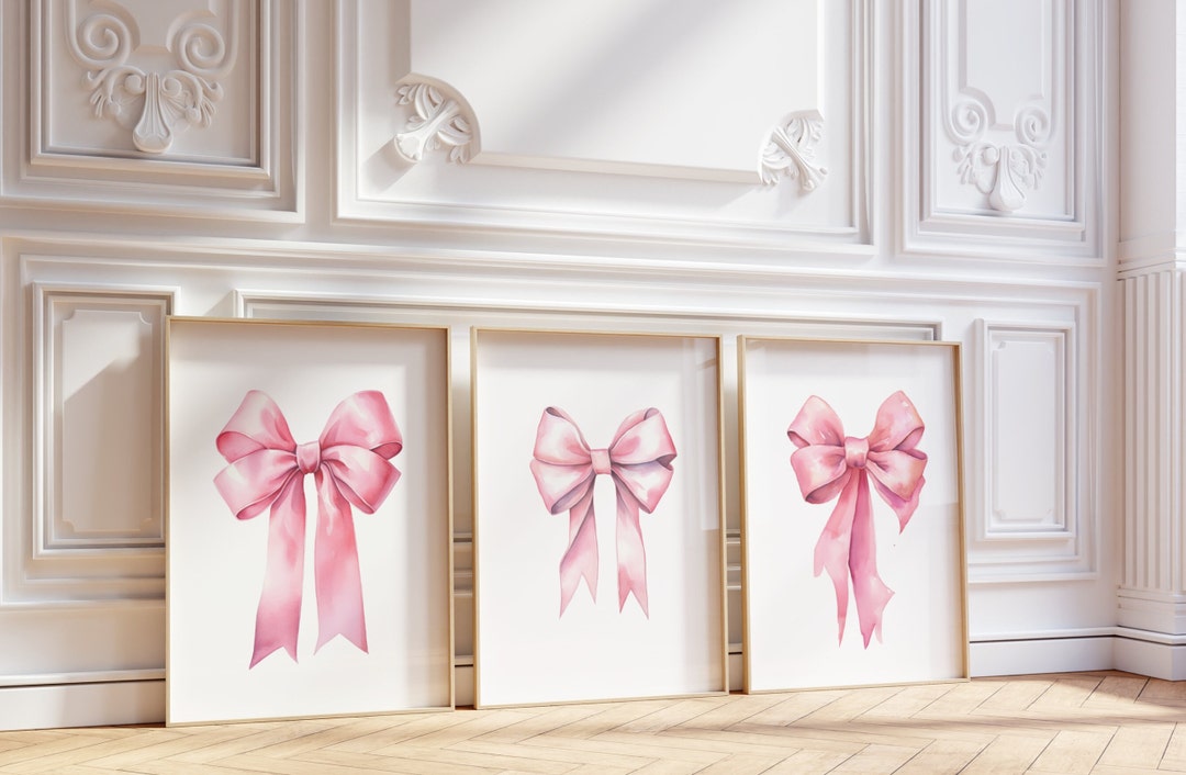 Pink Bow Print, Coquette Wall Art Set of 3, Preppy Wall Art, Teen Room ...