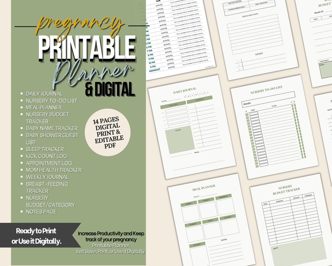 Pregnancy Planner, Digital Planner, Pregnancy Planner, Digital Planner ...