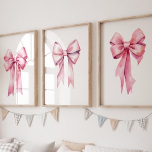Pink Bow Print, Coquette Wall Art Set of 3, Preppy Wall Art, Teen Room ...